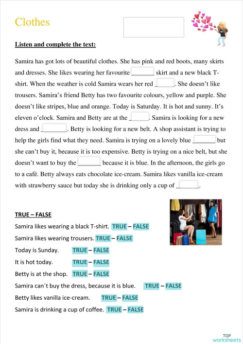 Clothes - listening and true-false sentences. Interactive worksheet ...