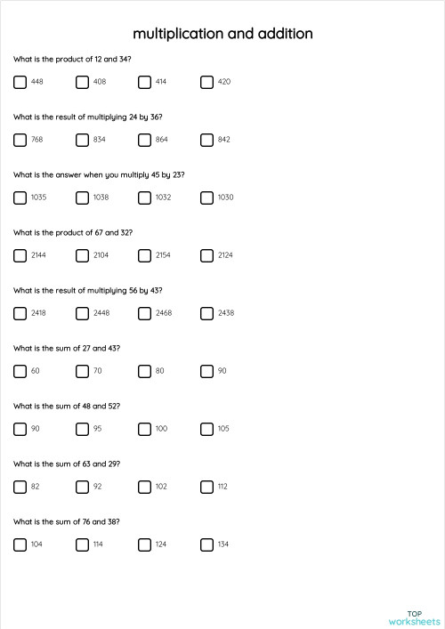 multiplication and addition. Interactive worksheet | TopWorksheets