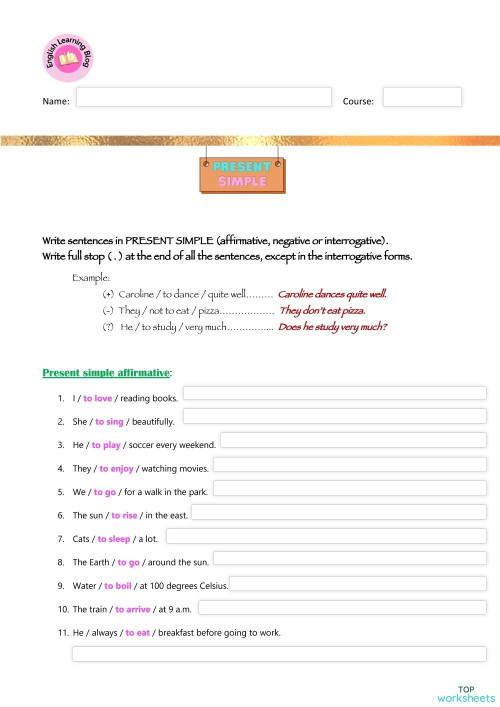 Present simple tense (easy). Interactive worksheet | TopWorksheets