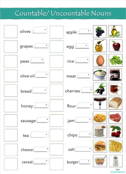 Countable and Uncountable. Interactive worksheet | TopWorksheets