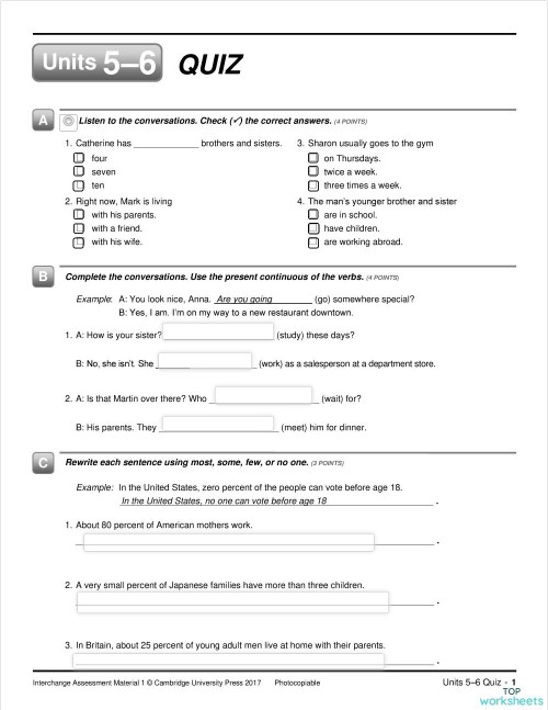 Quiz Units 5&6 4°. Interactive worksheet | TopWorksheets