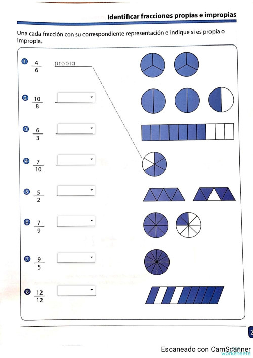 NÚMERO MIXTO Y FRACCIONES IMPROPIAS. Ficha interactiva | TopWorksheets