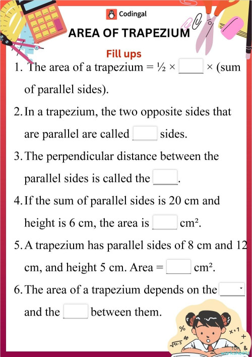 M_G07M15L51_E02_AREA OF TRAPEZIUM. Interactive worksheet | TopWorksheets