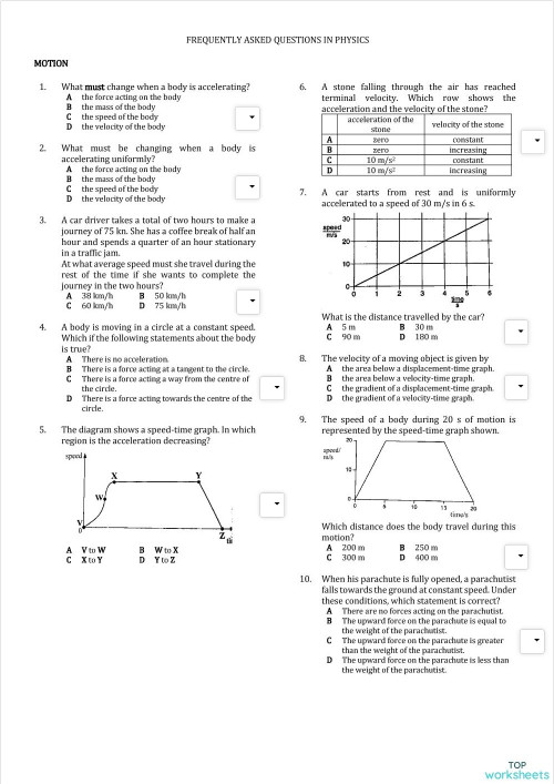 240613 FAQ - Physics. Interactive worksheet | TopWorksheets