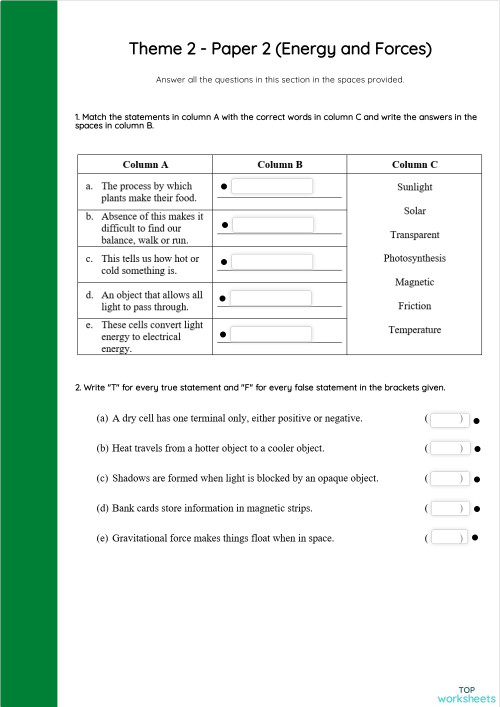 Theme 2 - Paper 2 (Energy and Forces). Interactive worksheet ...
