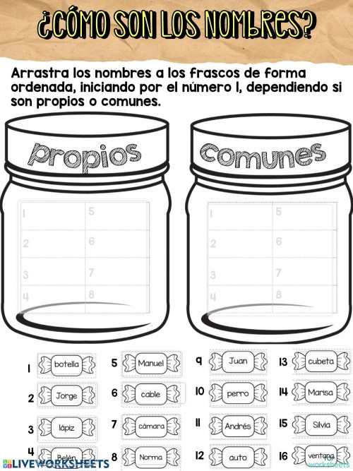 Nombres comunes y propios. Ficha interactiva | TopWorksheets
