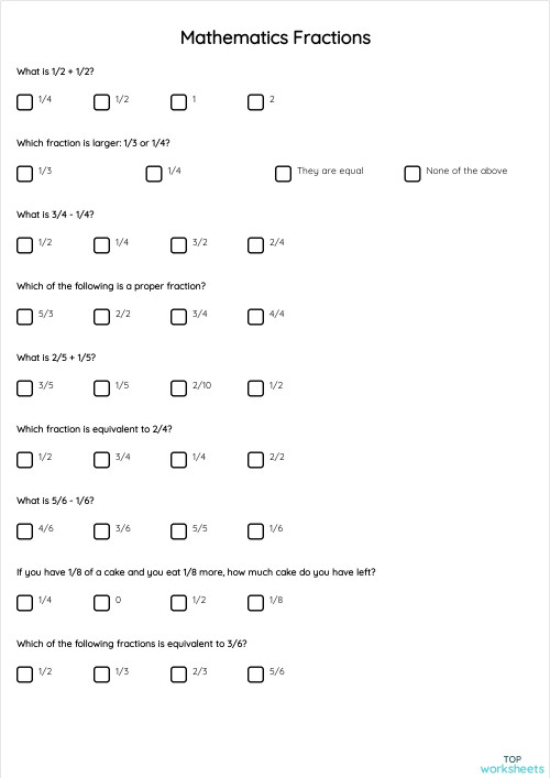 Fractions: interactive worksheets and online exercises | TopWorksheets