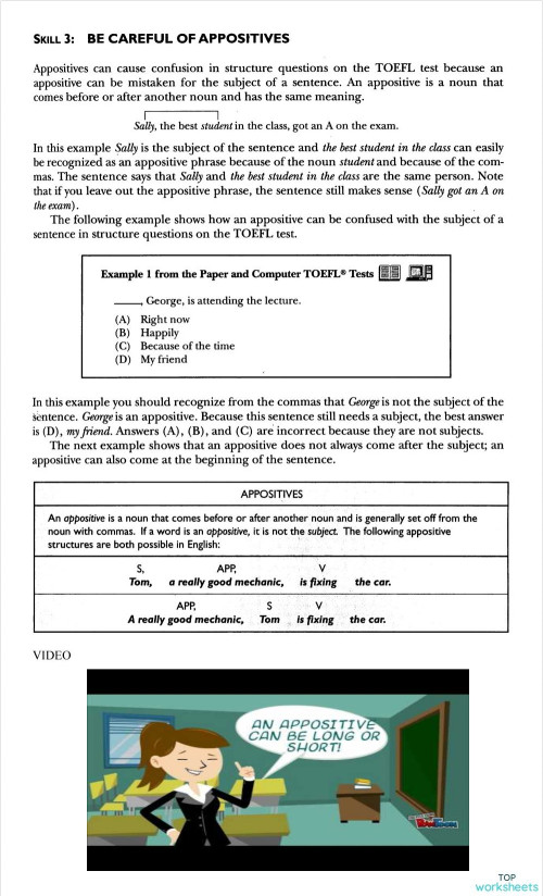 SK03-appositives. Interactive worksheet | TopWorksheets