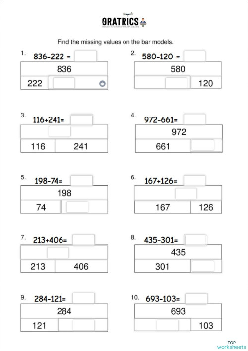 Subtraction BBB. Interactive worksheet | TopWorksheets