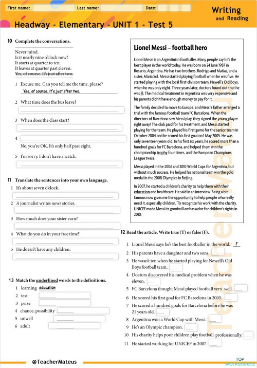 Unit 7 Basic test. Interactive worksheet | TopWorksheets
