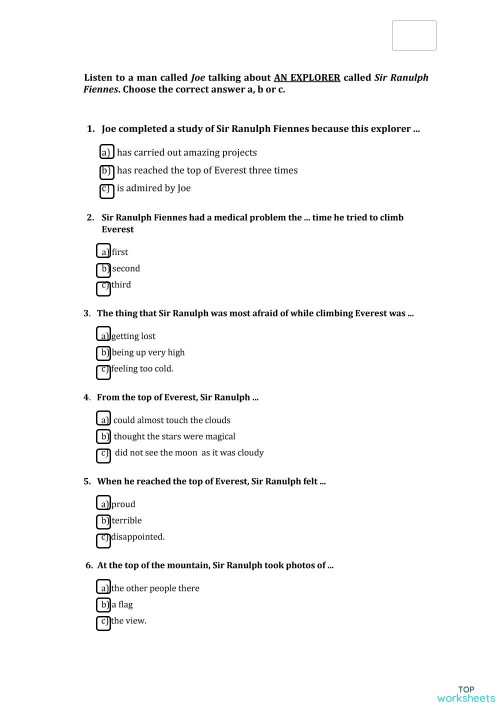 AN EXPLORER. Interactive worksheet | TopWorksheets