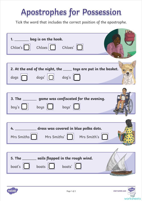 Possessive apostrophes. Interactive worksheet | TopWorksheets
