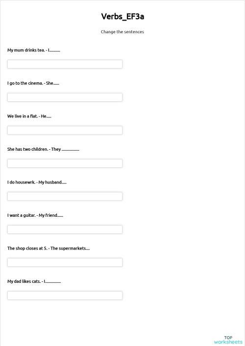 Verbs_EF3a. Interactive worksheet | TopWorksheets