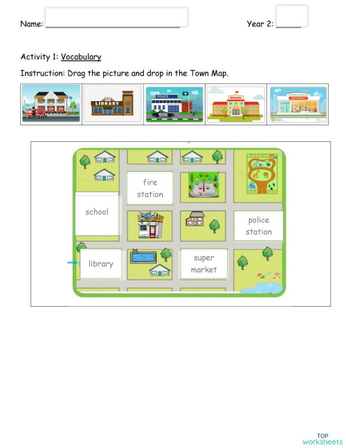 Places in Town. Interactive worksheet | TopWorksheets