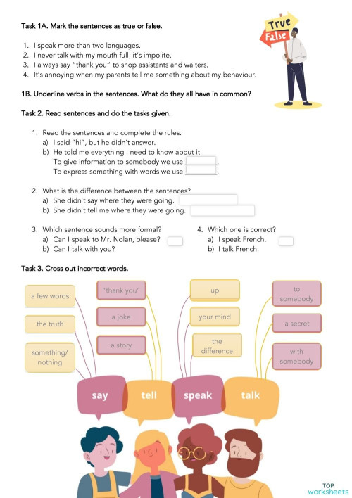 Say/Tell/Speak/Tallk. Interactive worksheet | TopWorksheets