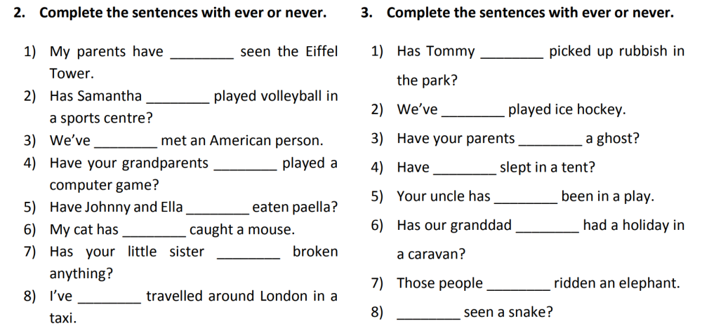 Present Perfect with EVER & NEVER. Interactive worksheet | TopWorksheets