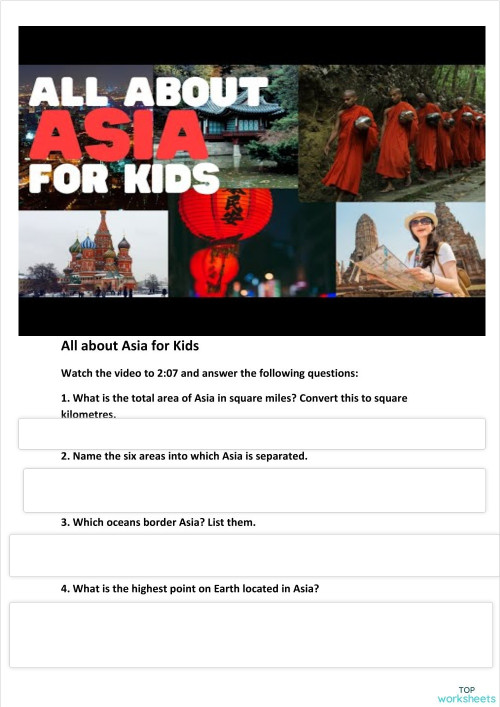 All About Asia for Kids Set 1 questions. Interactive worksheet ...