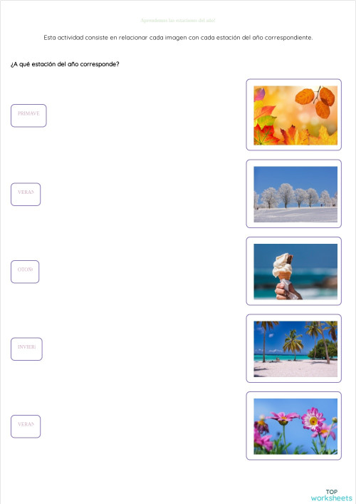 Aprendemos las estaciones del año!. Ficha interactiva | TopWorksheets