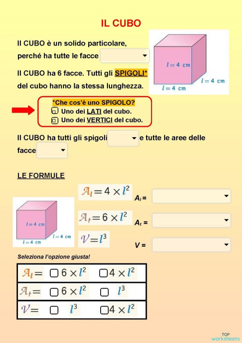 CUBO-ESERCIZI. Scheda interattiva | TopWorksheets