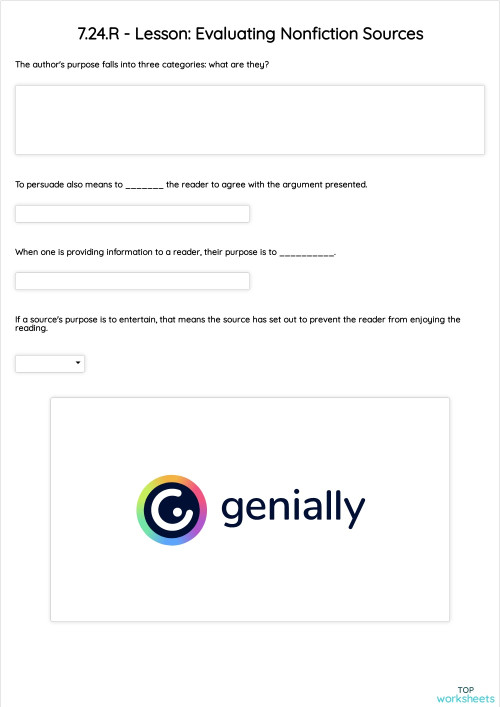 7.24.R - Lesson: Evaluating Nonfiction Sources. Interactive worksheet ...