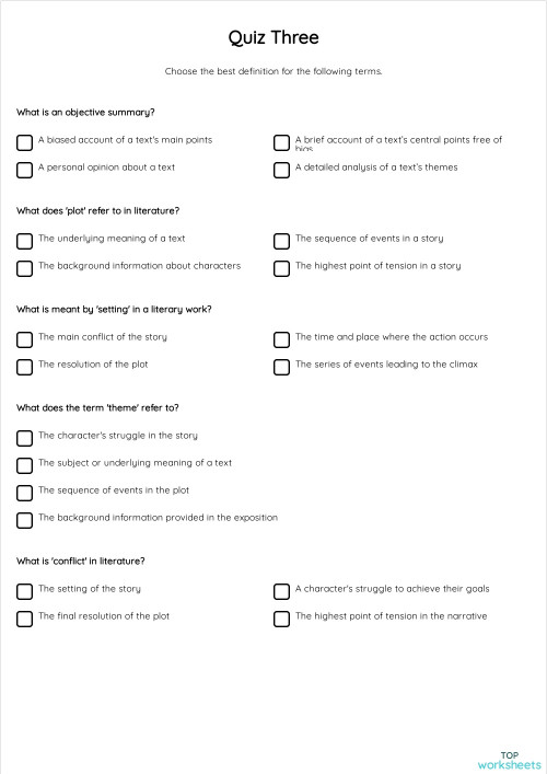 Quiz Three. Interactive worksheet | TopWorksheets