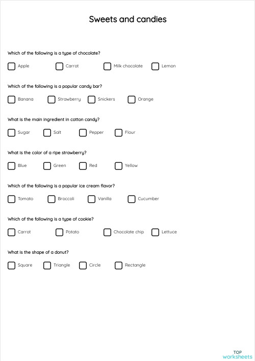 Sweets and candies. Interactive worksheet | TopWorksheets
