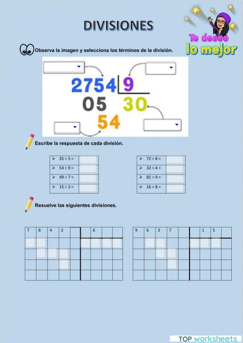 Divisiones. Ficha interactiva | TopWorksheets