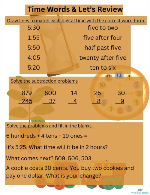 Time Words and Let's Review. Interactive worksheet | TopWorksheets