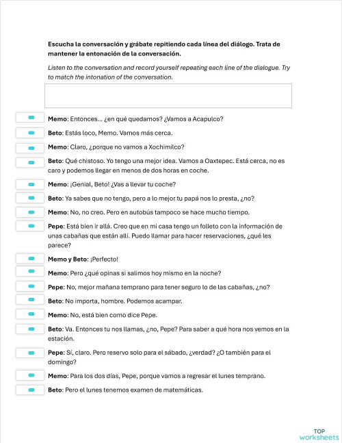 Expresión oral: fichas interactivas y ejercicios online | TopWorksheets