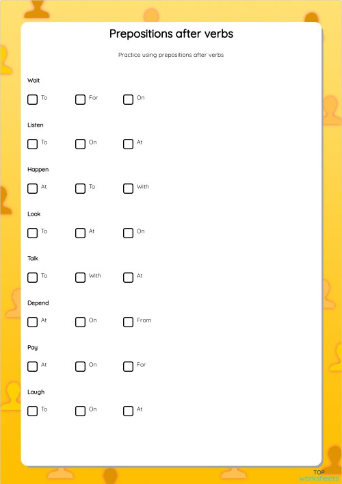 Prepositions after verbs. Interactive worksheet | TopWorksheets
