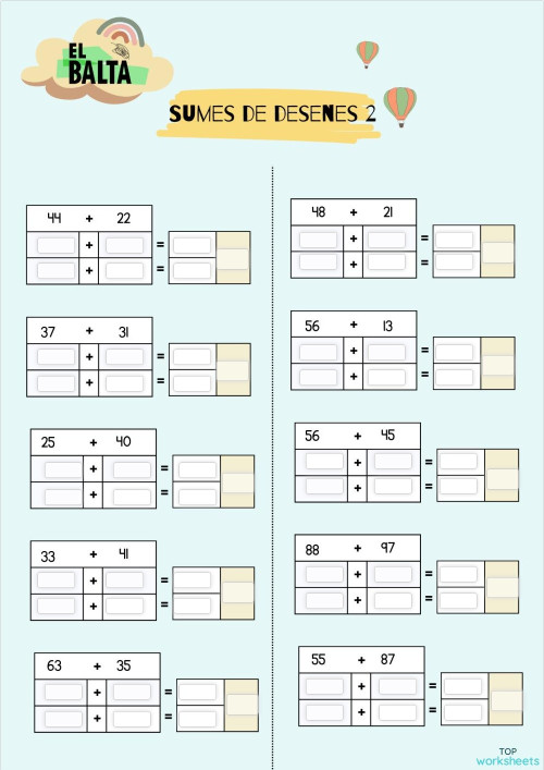 SUMES DE DESENES. Fitxa interactiva | TopWorksheets