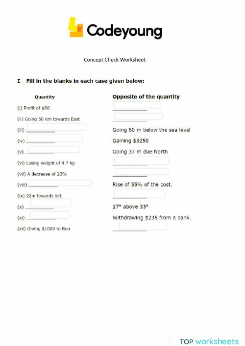 Basics of Integers HW. Interactive worksheet | TopWorksheets