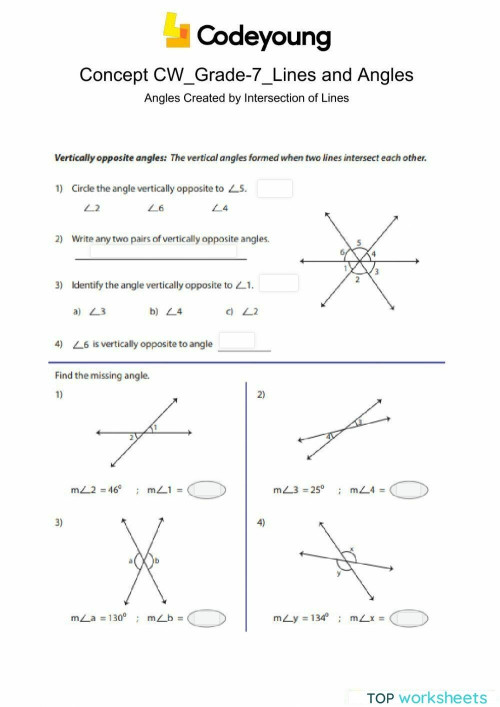 Angles Created by Intersection of Lines Concept CW. Interactive ...
