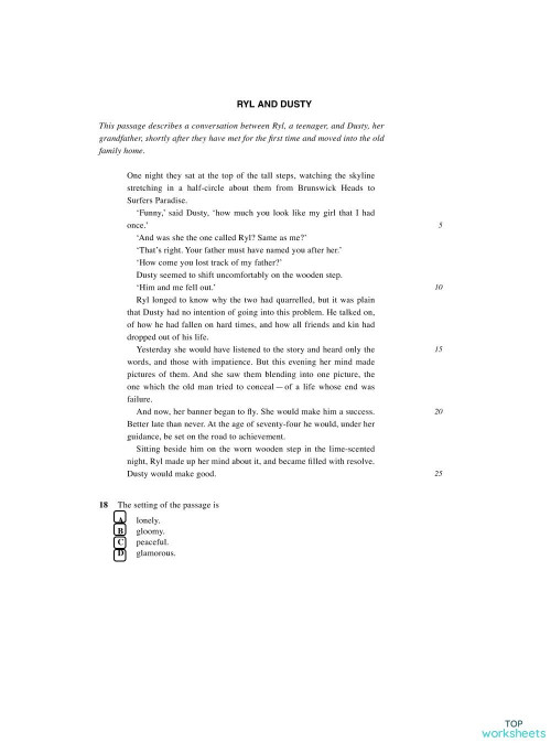 Selective Schools Reading Test 1b. Interactive worksheet | TopWorksheets