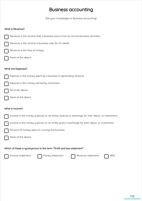 Business accounting. Interactive worksheet | TopWorksheets