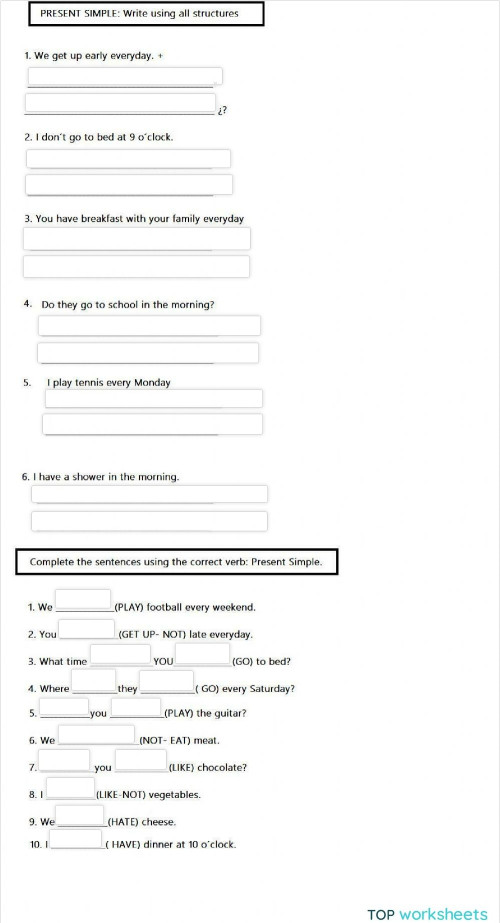 Present Simple Interactive Worksheet Topworksheets