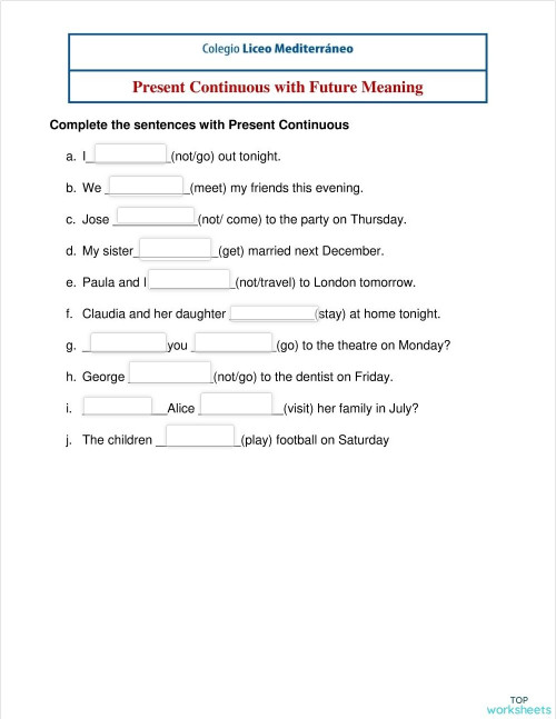 Present continuous with future meaning. Interactive worksheet ...