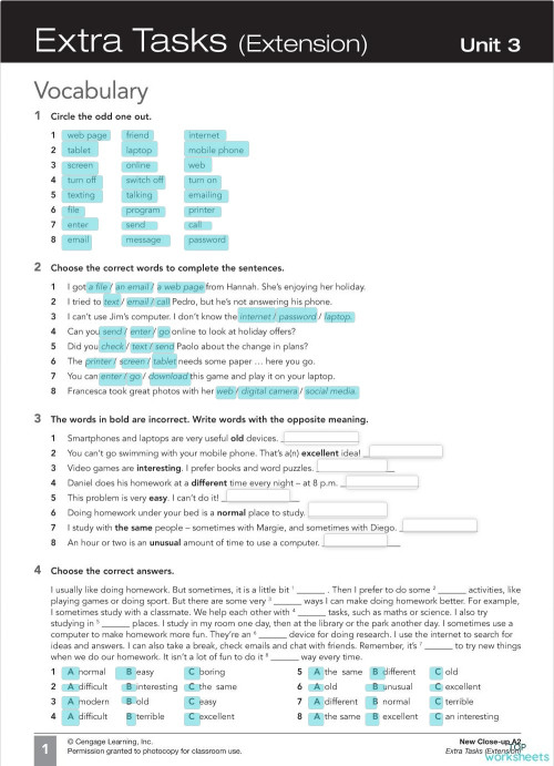 Close-Up A2 Extra Tasks Extension U3. Interactive worksheet | TopWorksheets