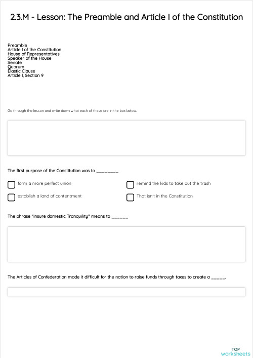 2.3.M - Lesson: The Preamble and Article I of the Constitution ...