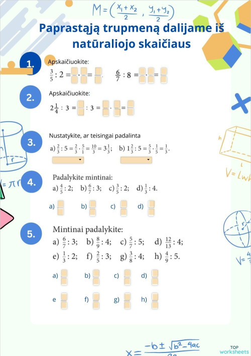 Veiksmai su paprastosiomis trupmenomis: interactive worksheets and online exercises | TopWorksheets