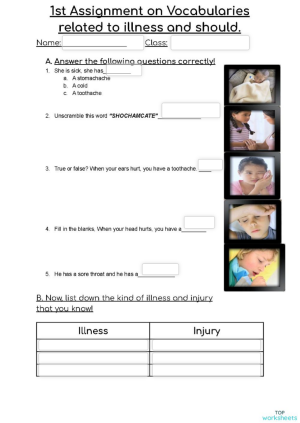1st Assignment on adjectives related to illness and the should ...