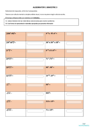 Algebrator 1B3. Ficha interactiva | TopWorksheets