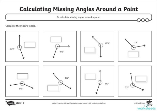 Calculating Missing Angles around a Point. Interactive worksheet ...