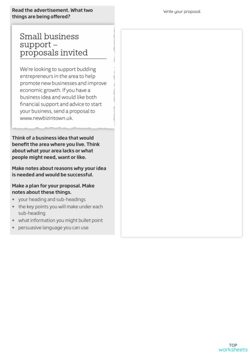Writing (proposal). Interactive worksheet | TopWorksheets