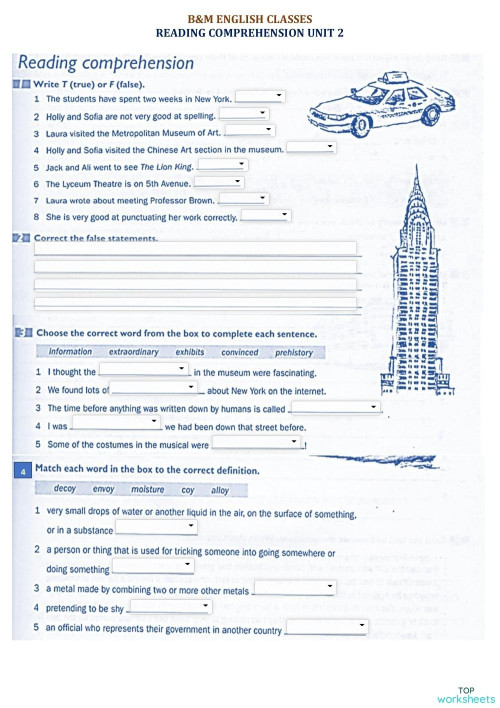 READING COMPREHENSION UNIT 2. Interactive worksheet | TopWorksheets