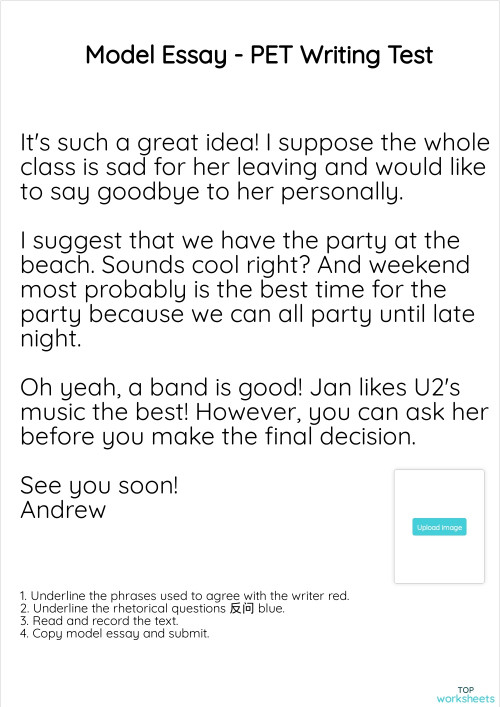 PET Writing Task Model Essay - Upload Model Essay. Interactive ...