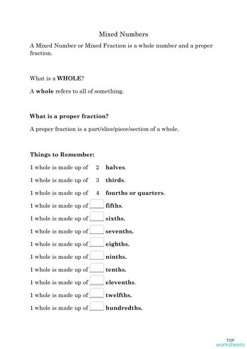 Mixed Numbers. Interactive worksheet | TopWorksheets