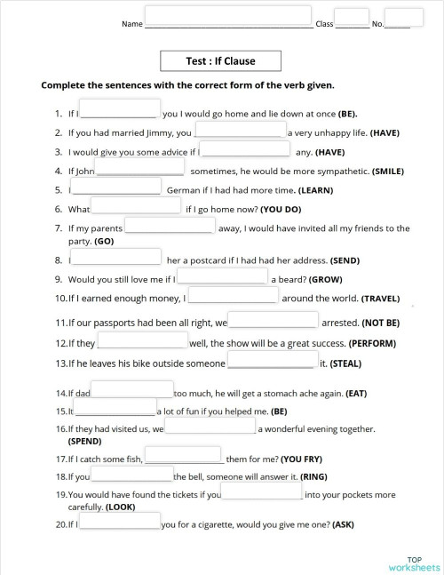 If Clause test ใบงานเชิงโต้ตอบ | TopWorksheets