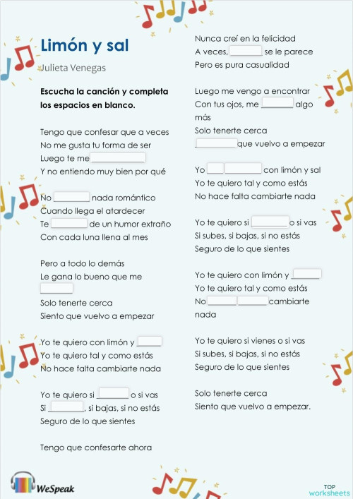 Limón y sal. Ficha interactiva | TopWorksheets