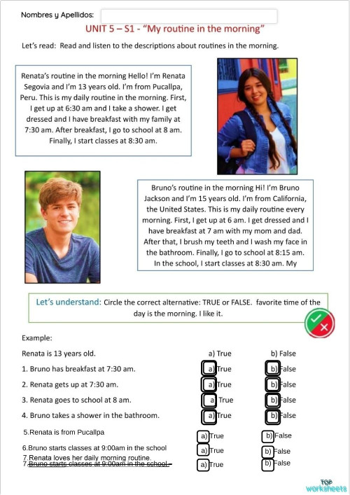 UNIT 5 – S1 - “My routine in the morning”. Ficha interactiva ...